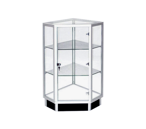 38"H Silver Standard Extra Vision Pentagon Corner Case | Store Displays®