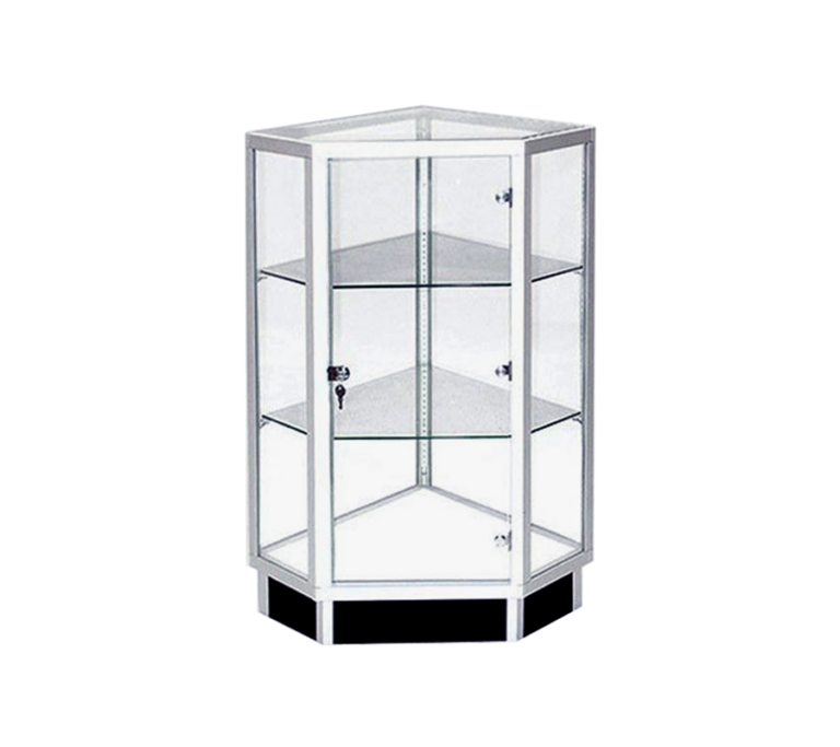 38"H Silver Standard Extra Vision Pentagon Corner Case | Store Displays®