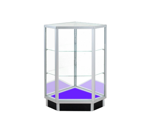 38"H Silver Extra Vision Pentagon Corner Case w/ RGB Lighted Base ...