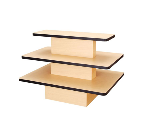 3-Tier Wood Rectangular Display Table w/ Black Edges - Maple | Store Displays®