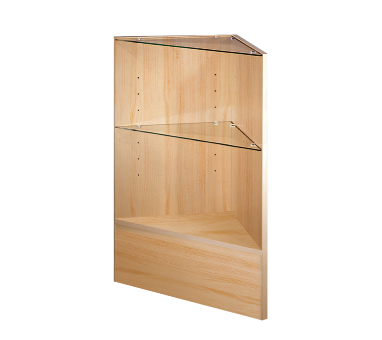 Triangle Corner Display w/ Glass Shelves - Maple | Store Displays®