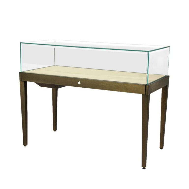 4' Museum Pedestal Display Case - Gold Brushed Finish | Store Displays®