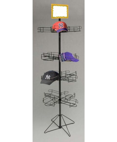 4-Tier Spinning Cap Floor Display / Hold 96 - Black | Store Displays®