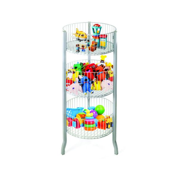 | 3-TIER ROUND WIRE BASKET RACK - WHITE | Store Displays®